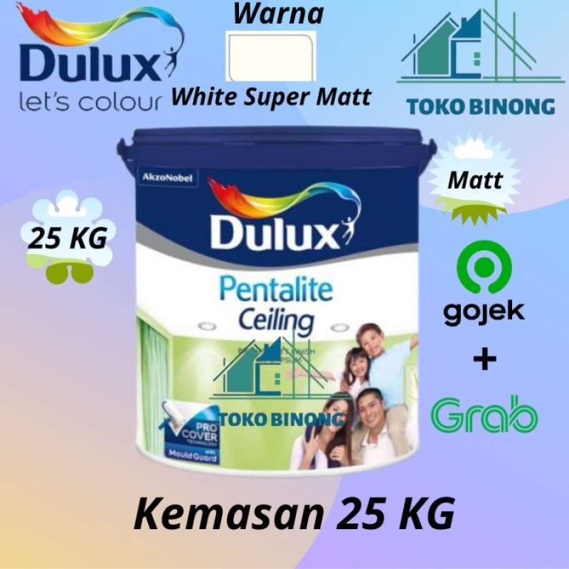 Jual CAT PLAFON CAT GYPSUM CAT DULUX PENTALITE CEILING MATT WHITE 25 KG ...