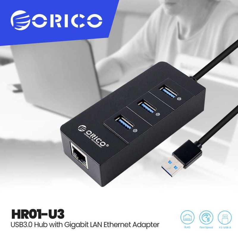 Jual Glo - Orico Usb3.0 Hub With Gigabit Lan Ethernet Adapter - Hr01-u3 Warna Hitam Slot Usb 3 ...