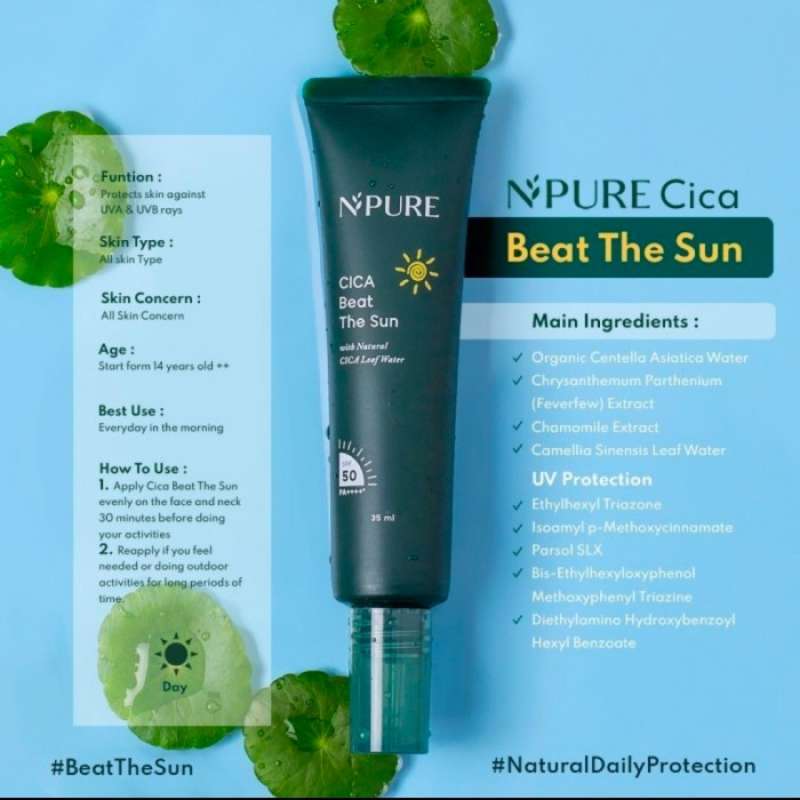 Jual NPURE Cica Beat The Sun BTS SPF 50 PA++++ Sunscreen | Powder SPF ...