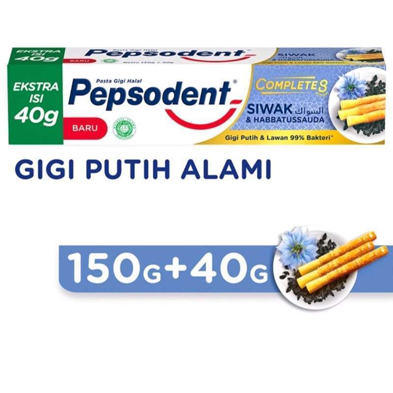 Jual PEPSODENT Pasta Gigi Complete 8 Siwak Habbatussauda Whitening and Antibacteria Halal ...