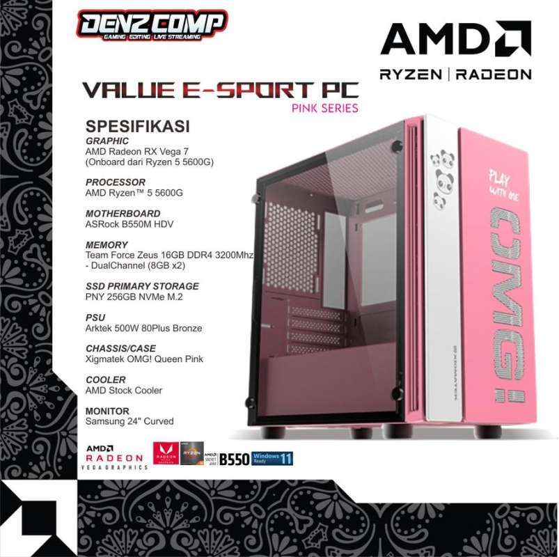 Jual AMD VALUE E-SPORT PC PINK - RYZEN 5 5600 RAM 16GB SSD 256GB LED 24 di Seller DENZCOMP ...