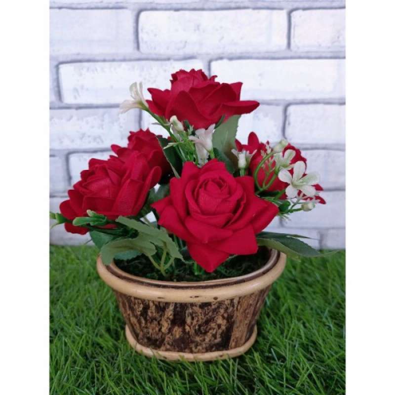 Jual VAS Buket bunga mawar beludru premium vas kayu bunga meja hiasan ...