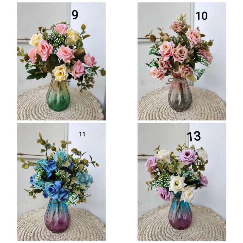 Jual VAS Rangkaian bunga mawar bintang artificial vas kaca mewah bunga ...