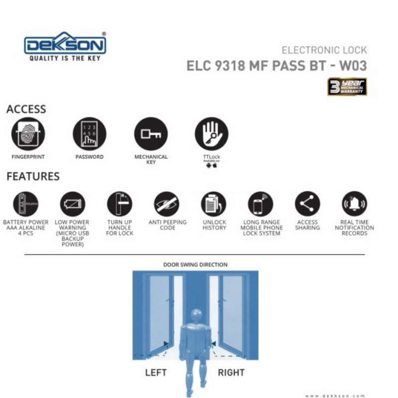Jual Smart Digital Lock Dekson Elp9519 Mf Fin Pass Dv Kunci Elektronik Di Seller Delux