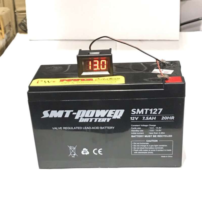 Jual SMT POWER Battery 12V 7AH 7,5Ah + Digital Volt Meter di Seller Layla Store - Bukit Duri ...