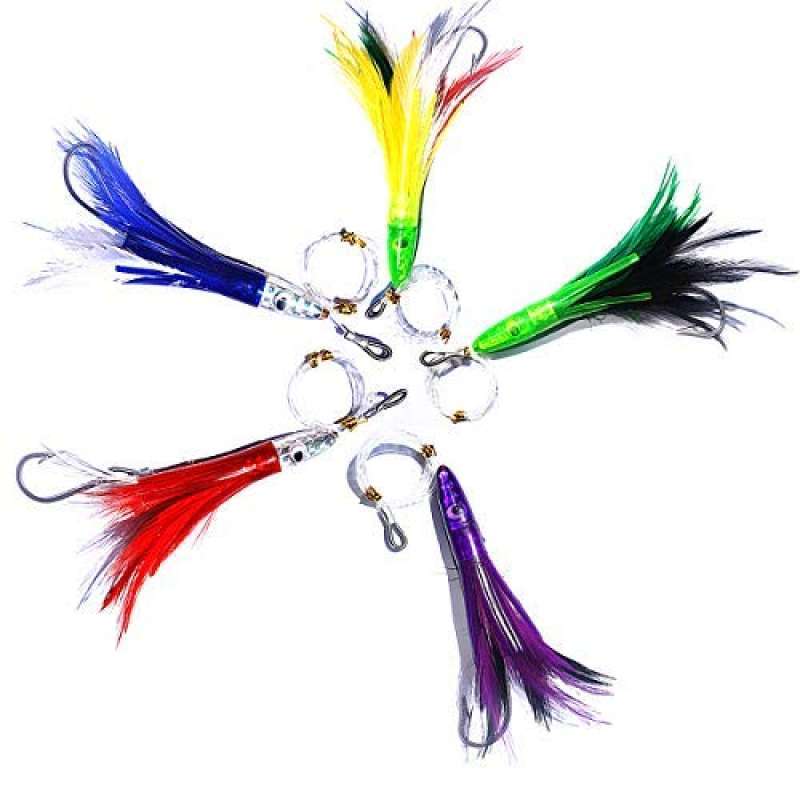 Jual Trolling Lures Feathers 5 Colors 6 Inch Fully Rigged Tuna Teasers ...