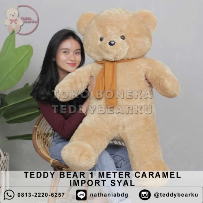 Jual Boneka Teddy Bear Jumbo 1 Meter Karamel + Syal Model Teddy Bear ...