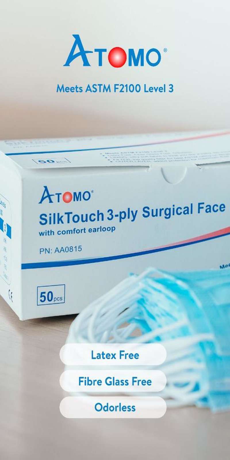 Jual ATOMO SilkTouch 3 Ply Standar US ASTM-F2100 Level 3 Earloop Masker ...