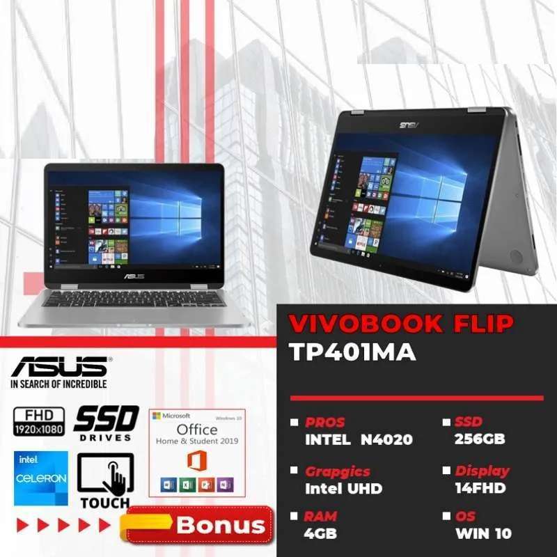 Jual Asus Vivobook Flip TP401MA VIPS421 2in1 Touch N4020 4GB 256ssd W10+OHS 14.0FHD IPS di ...