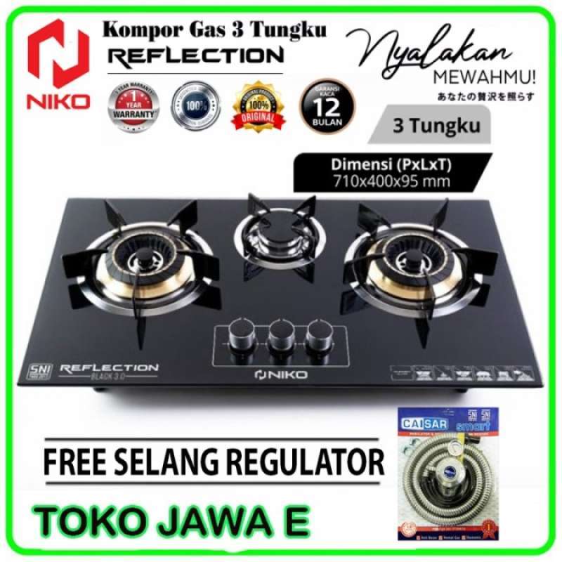 Promo Kompor Gas Kaca Tanam/Biasa Niko Reflection Black Series - 3 ...