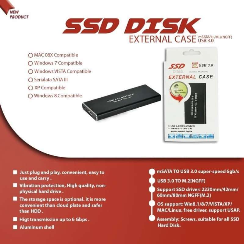 Jual Casing Ssd M.2 Ngff Sata Usb 3.0 Kabel M2 Case External Enclosure ...