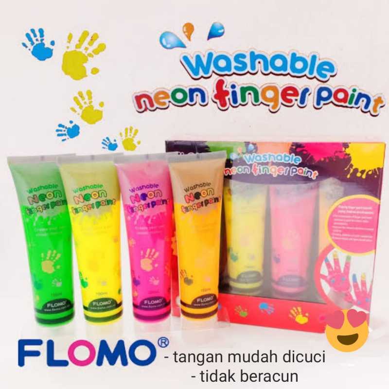 Jual Flomo Neon Finger Paint Cat Tangan Isi 4 PCS Permainan Edukasi ...