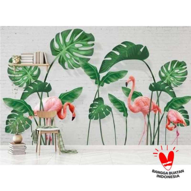Jual jasa lukis mural tembok DAUN FLAMINGO harga permeter hiasan ...