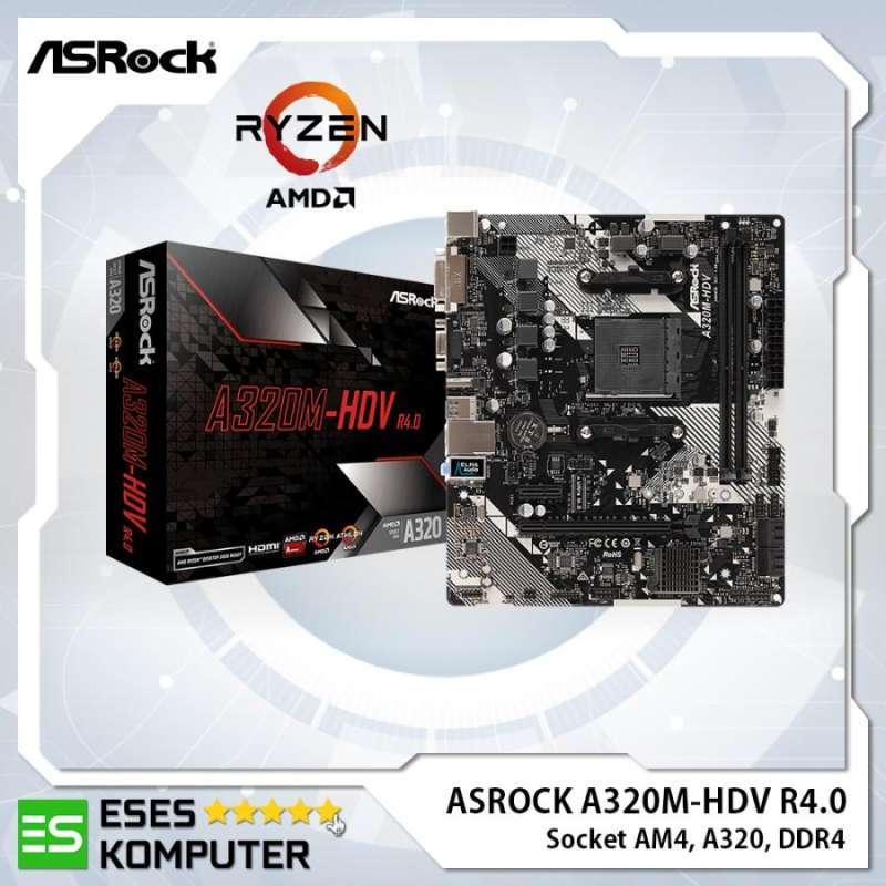 Jual Motherboard ASRock A320M-HDV R4.0 (AM4, A320, DDR4, USB 3.1, SATA3 ...