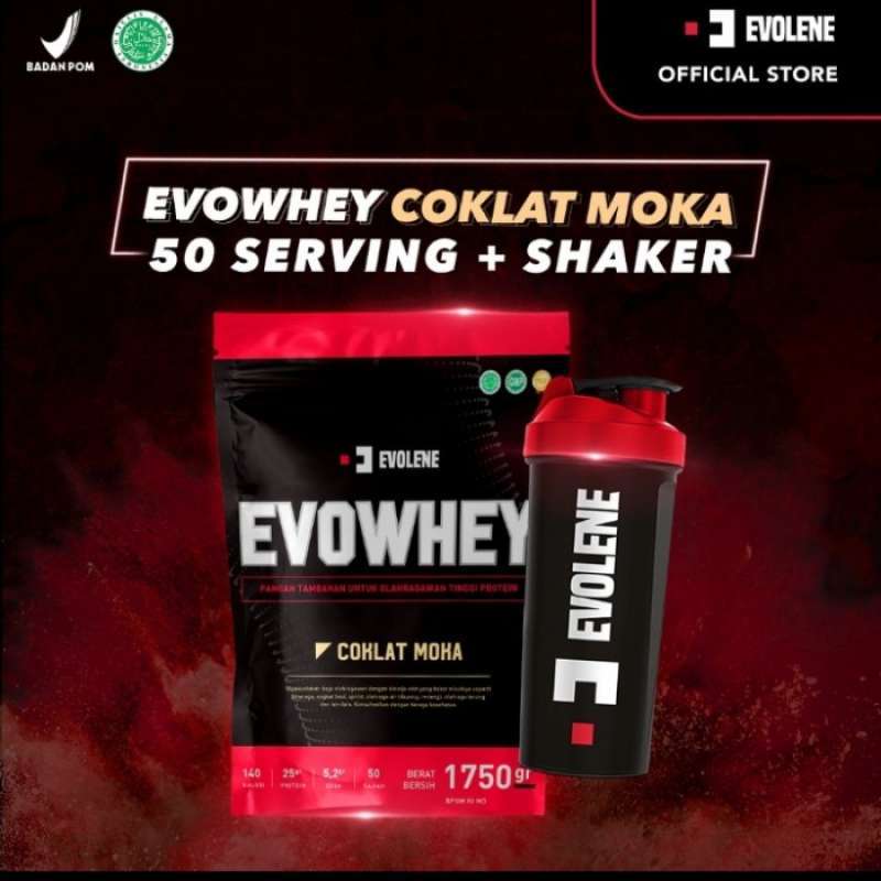 Promo EVOLENE WHEY PROTEIN 50 sachet 1750 gram + FREE SHAKER Diskon 33% ...