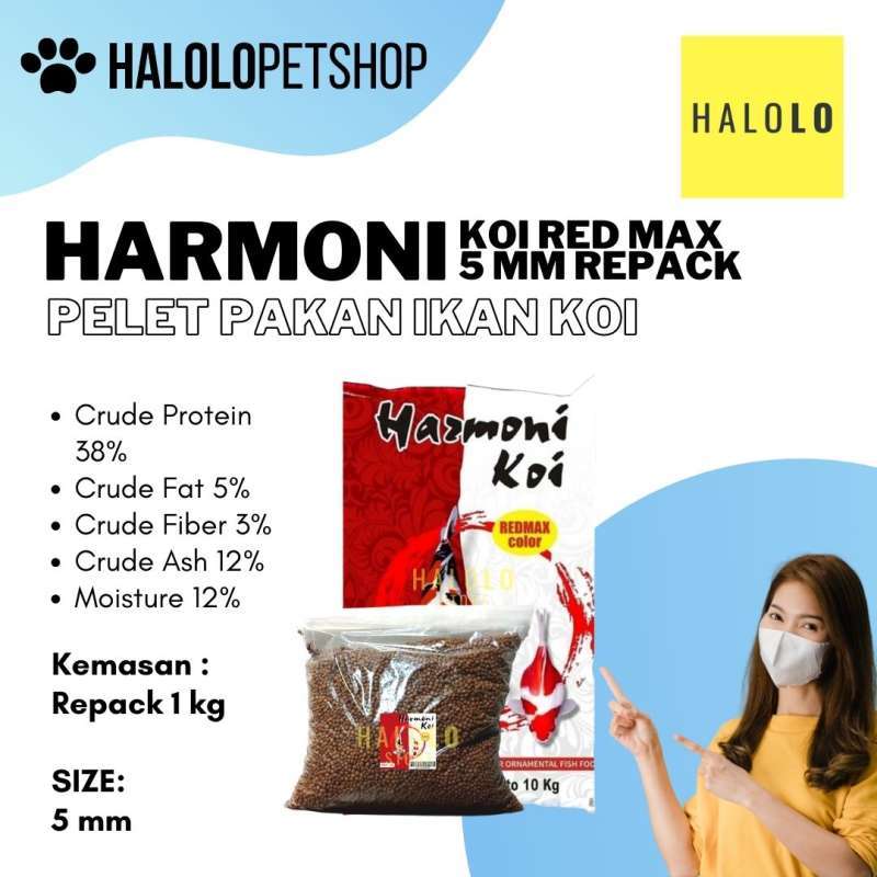 Jual Pakan Pelet Harmoni Koi Red Max 5mm Repack 1 Kg Mempertajam Warna Koi Di Seller Halolo ...