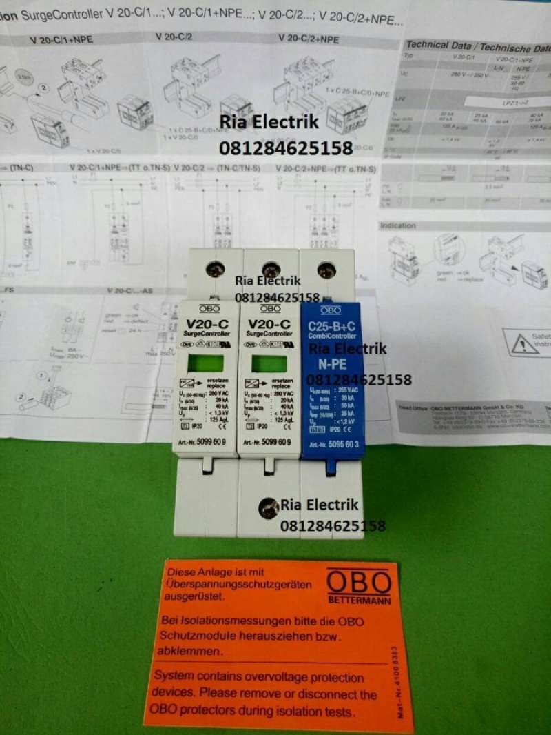 Jual Penangkal petir Surge arrester OBO V20-C 2P+N 40kA Original di ...