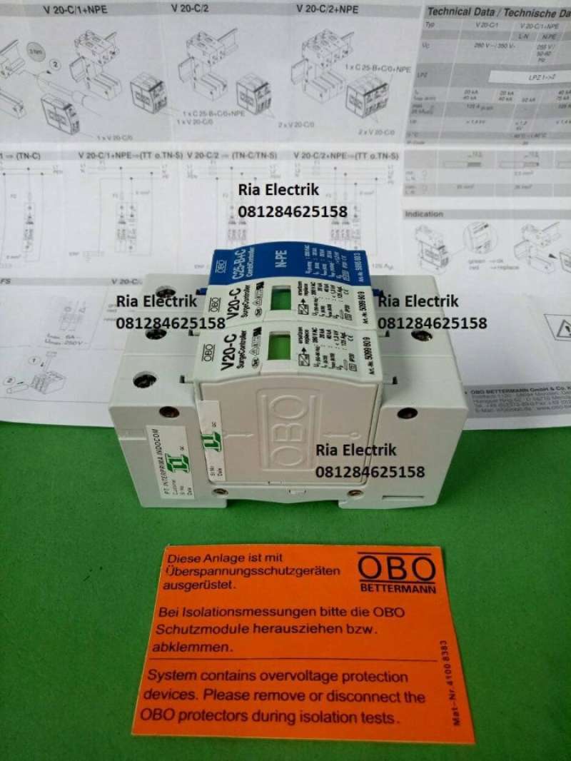 Jual Penangkal petir Surge arrester OBO V20-C 2P+N 40kA Original di ...
