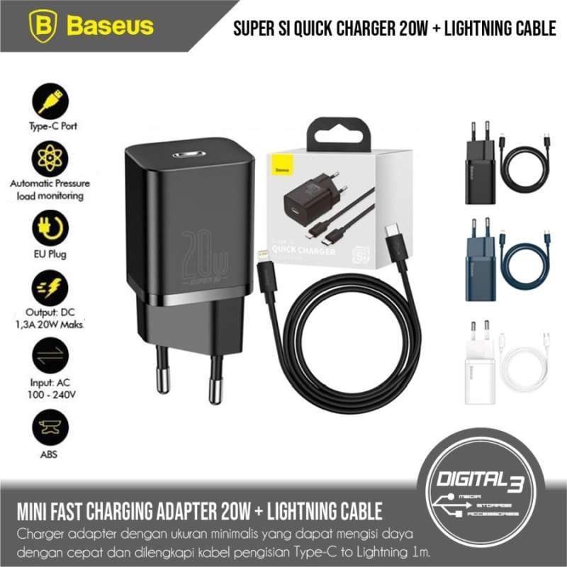Jual Adapter Baseus Super Si Quick Charger 20w Set Kabel Usb C To ...