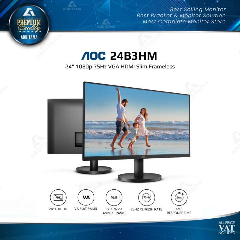 Jual Monitor LED AOC 24B3HM 24 1080p 75Hz VGA HDMI Slim Frameless di ...