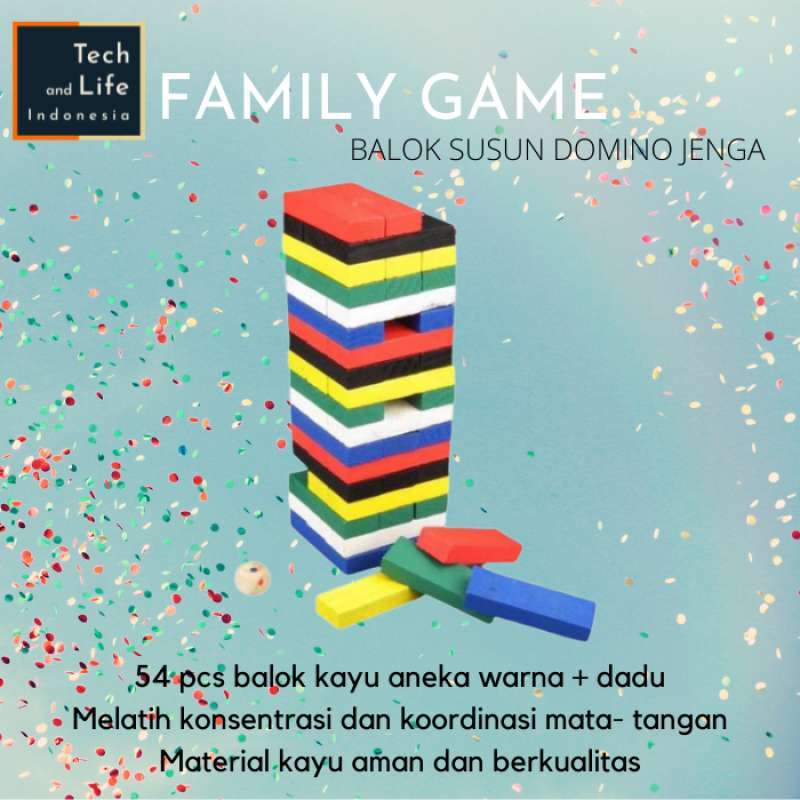 Promo Mainan Edukasi Anak Kayu Balok Susun Domino Jenga 54 PCS Family ...