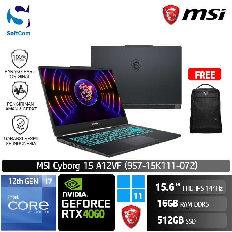 Promo MSI Cyborg 15 A12VF 072 Laptop Gaming [Core i7-12650H/16GB/512GB SSD/RTX4060 8GB/15.6/Win ...