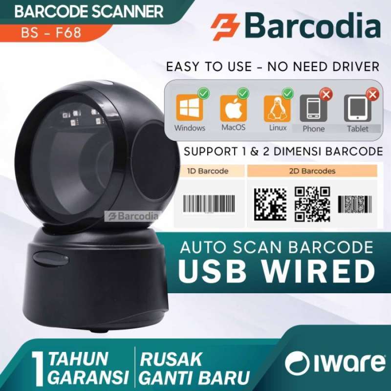 Jual Omni Barcode Scanner Iware Bs-f68 F68 2d Auto Scan, Qr Code ...