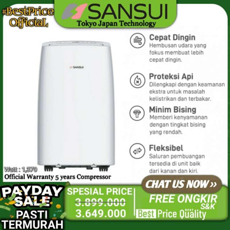 Jual Ac Portable 1.5 Pk Sansui X12p1 Deluxe R410 Japan Quality Low Watt ...