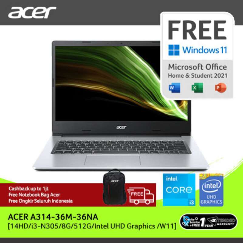 Jual ACER LAPTOP ASPIRE 3 A314-36M-36NA 14HD INTEL i3-N305 RAM 8G STORAGE 512G SSD di Seller ...