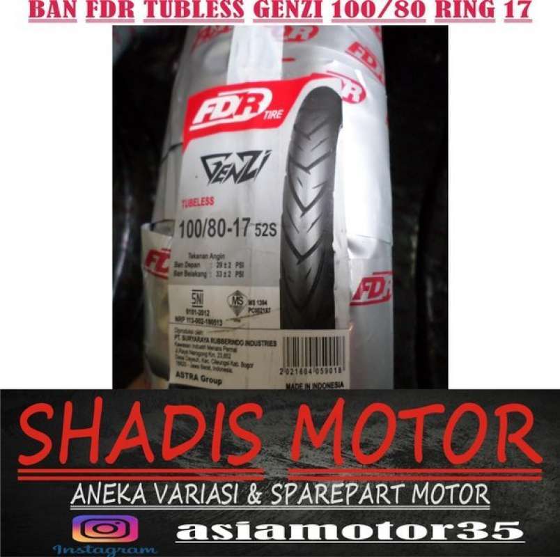 Jual Ban Motor Merk Fdr Tubeless Tipe Genzi Ukuran 100/80 Ring 17 Ban ...