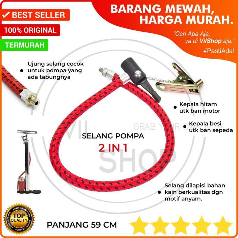 Jual Selang Pompa Sepeda Motor 2 In 1 Lapis Kain Anyam Untuk Pompa Tabung Meteran Tekanan