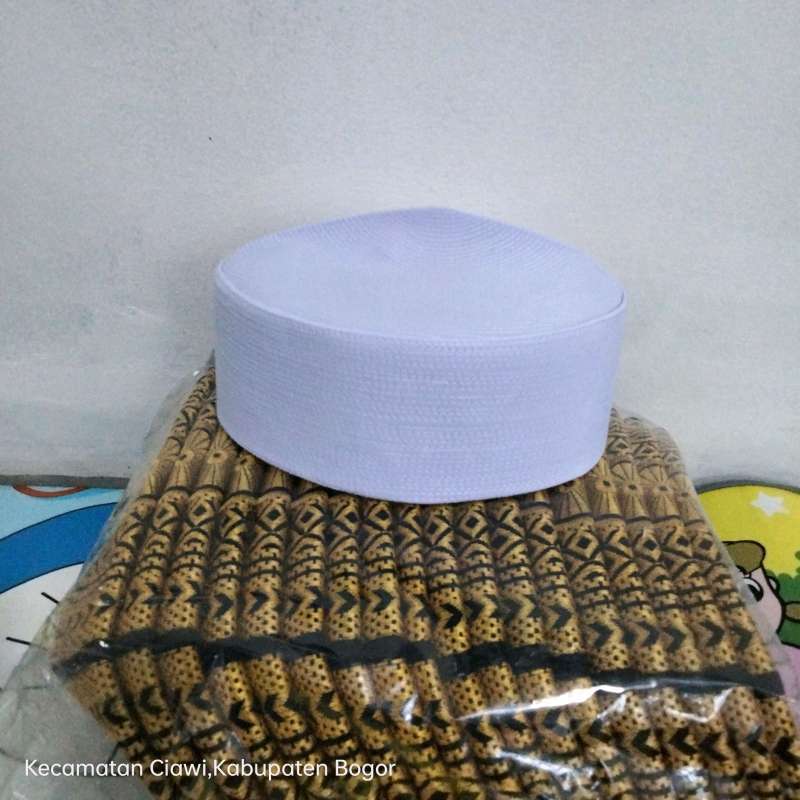 Jual peci kopeah kalbut tinggi 8/peci putih haji/peci pria santri/peci ...