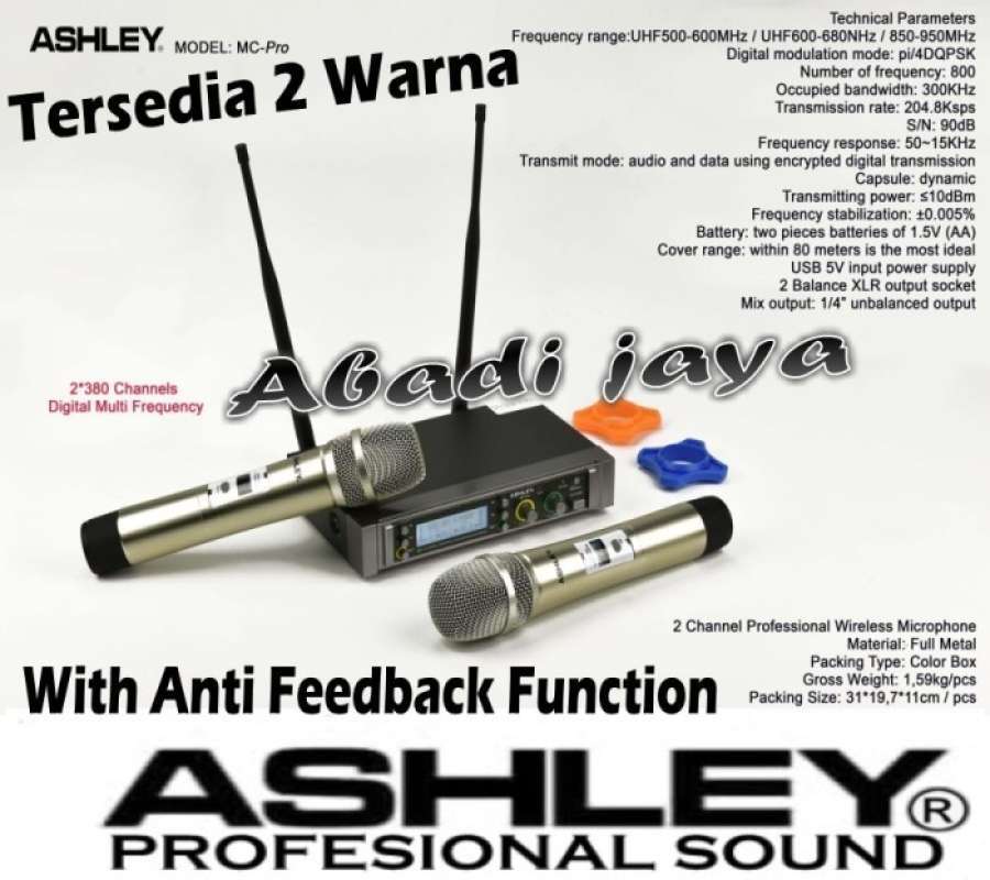 Jual Mic Wireless Ashley Mcpro Mc Pro Uhf Digital Multi Fequency Di ...
