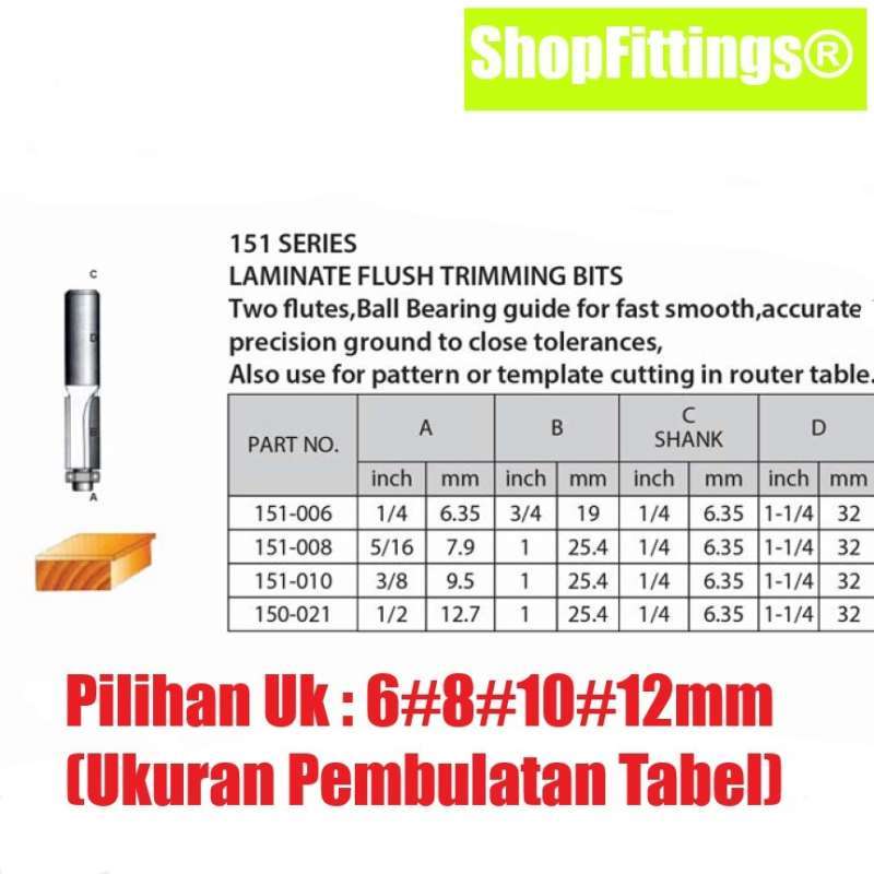 Jual Mata Router Profil Potong Hpl Laminate Flush Trim Bearing 6 8 10 ...