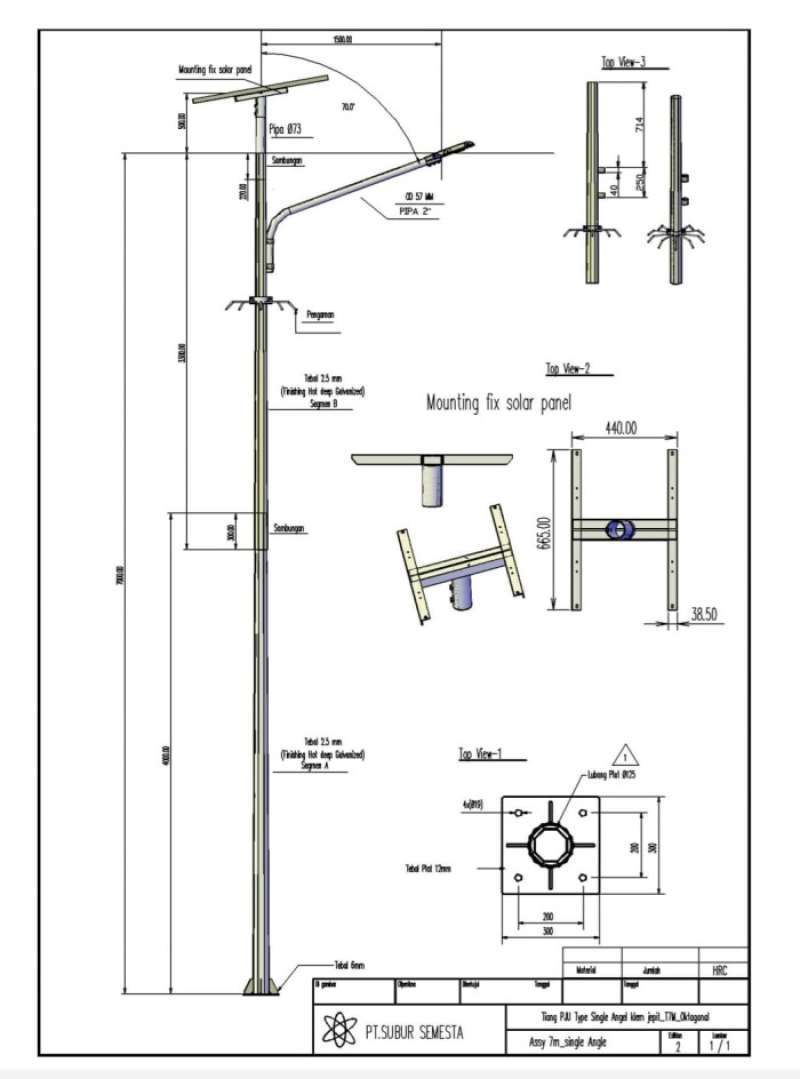 Jual Tiang Lampu Pju Solar Cell Oktagonal 7 Meter Single Angel Di ...