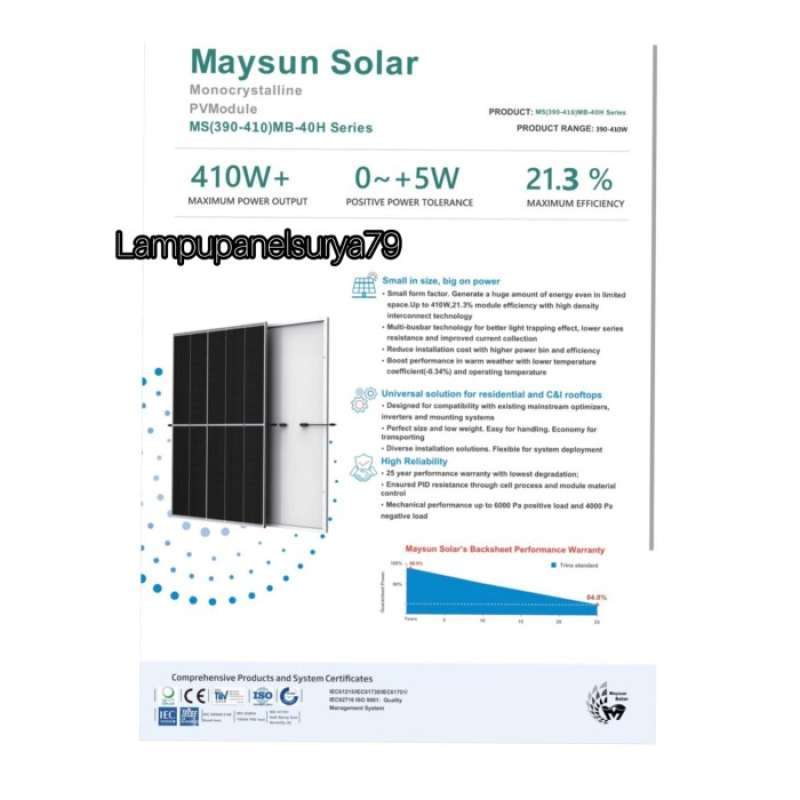 Promo New Solar Panel Surya 410WP Maysun MS410MB-40H Efisiensi Tinggi ...