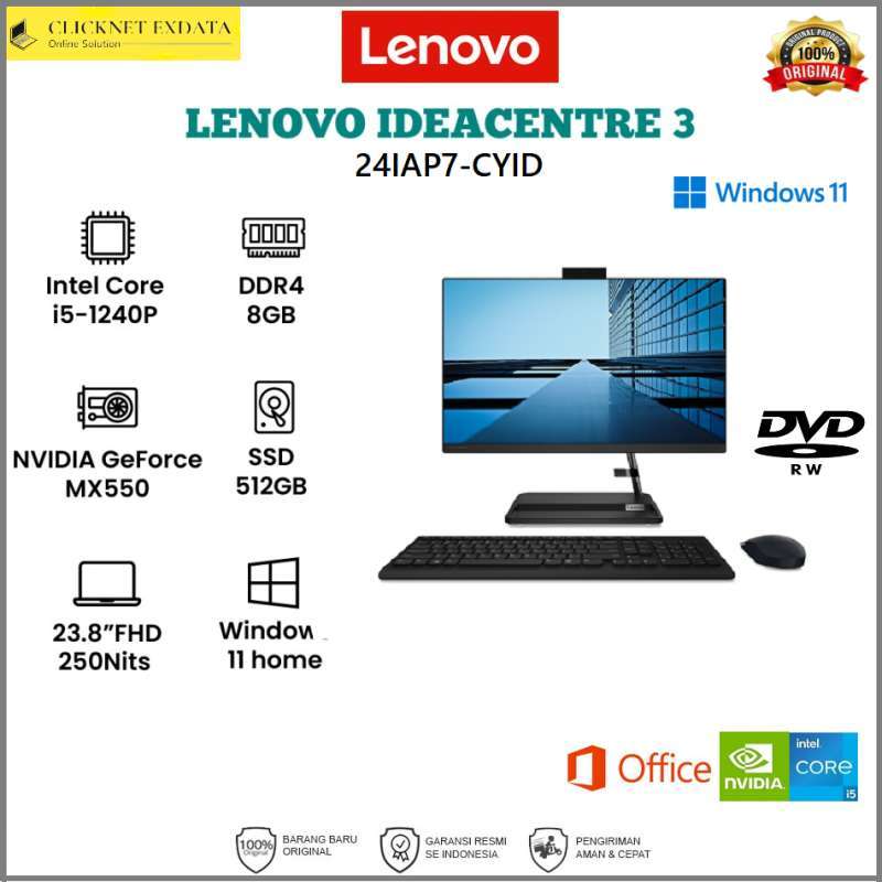 Jual LENOVO IdeaCentre AIO 3 24IAP7 CYID i5-1240P 8GB 512GB SSD 23.8 ...