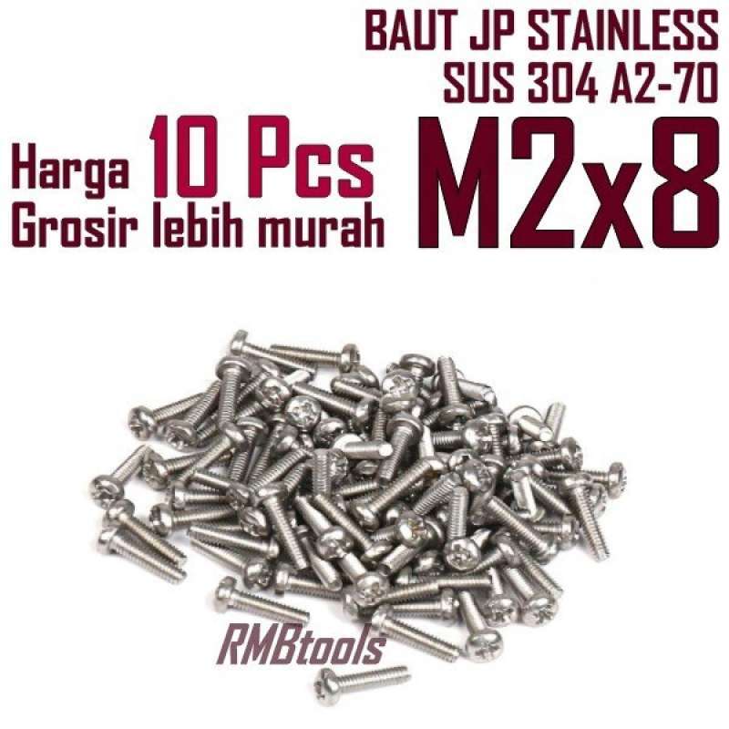 Jual (10pcs) Baut Jp M2 X 8 Stainless Steel / Baut Jp Stainless M2 X ...