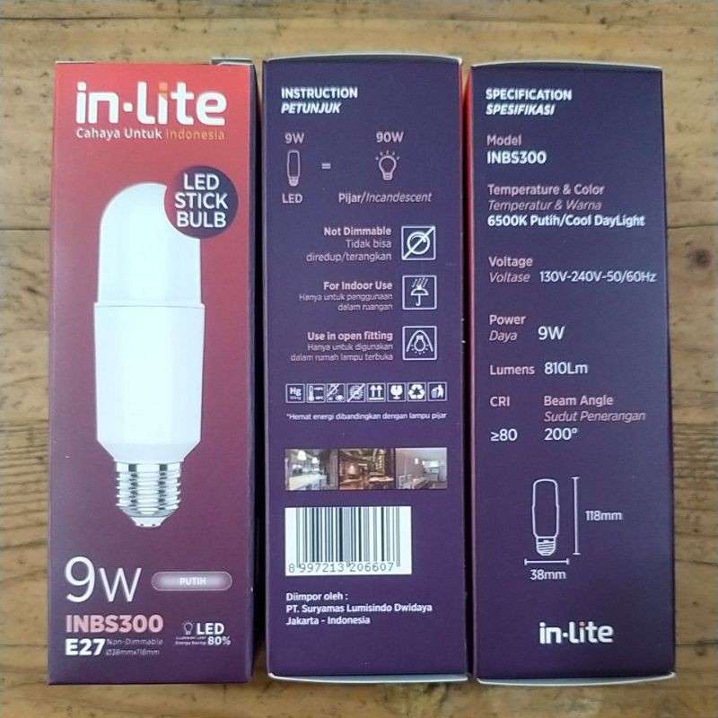 Promo Lampu LED Stick Bulb In-lite 9 Watt Putih Diskon 20% di Seller ...