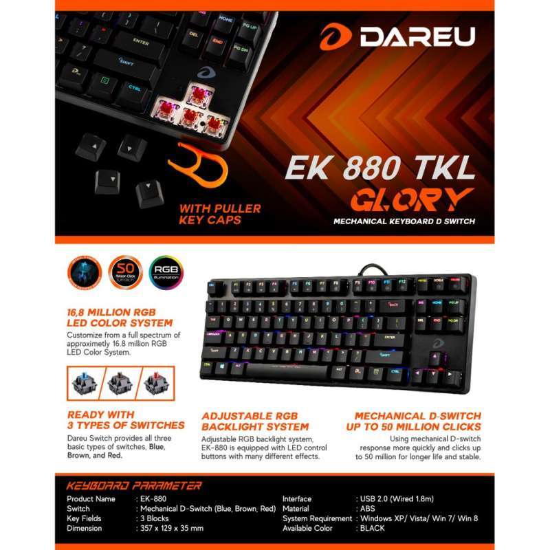Jual Dareu EK-880 / EK880 Glory TKL Mechanical Gaming Keyboard di ...