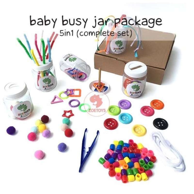 Jual Baby Busy Jar Package Mainan Anak Montessori | Pompom Button Push ...
