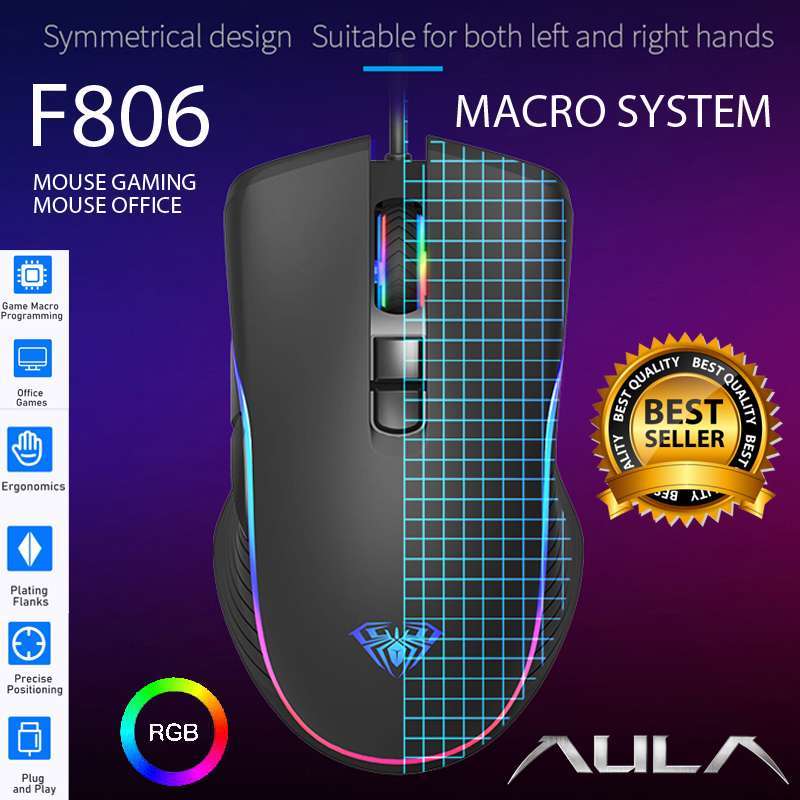 Promo Mouse Gaming AULA F-806 - RGB 4 Color Breathing LED - 2400DPI - Macro Programmable - 7 ...