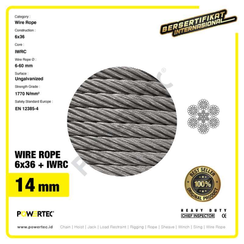 Jual Wire Rope - Kawat Seling Baja 6x36 Iwrc 14mm Ungalv Powertec - 1 Meter Di Seller Powertec ...