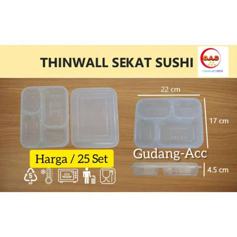 Jual Thinwall Sushi Sekat 4 - Food Container Sushi - Plus Tutup Isi 25 Set - oth 2 skat 3 di ...