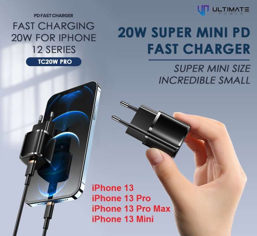 Jual iPhone 13 Pro Max Ultimate Adapter Super Mini 20W PD Fast Charging ...