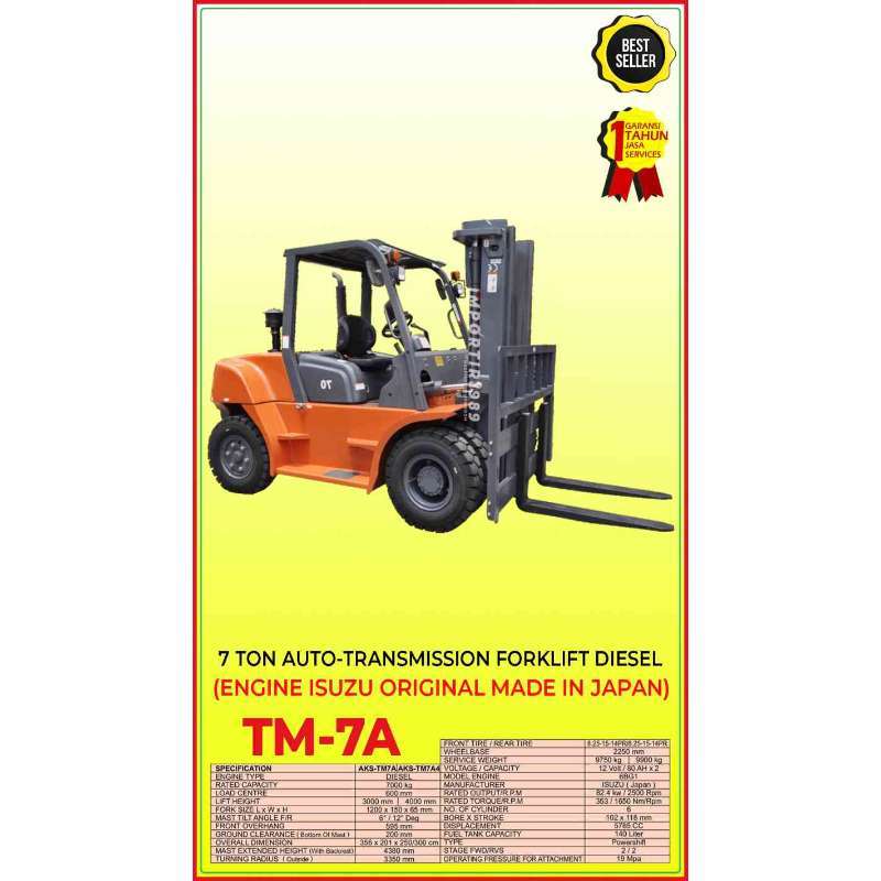 Jual Mobil Forklift 7 ton 3 m Auto Transmission Diesel Engine ISUZU 82. ...