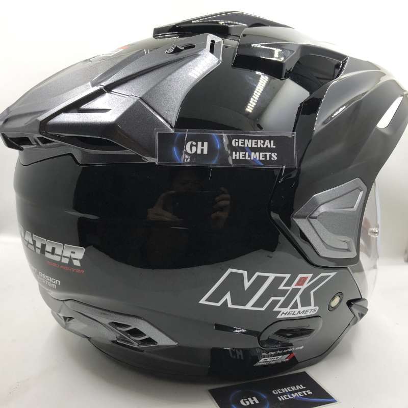 Jual HELM NHK PREDATOR CRYPTON SOLID BLACK GLOSSY DOUBLE VISOR HALF ...