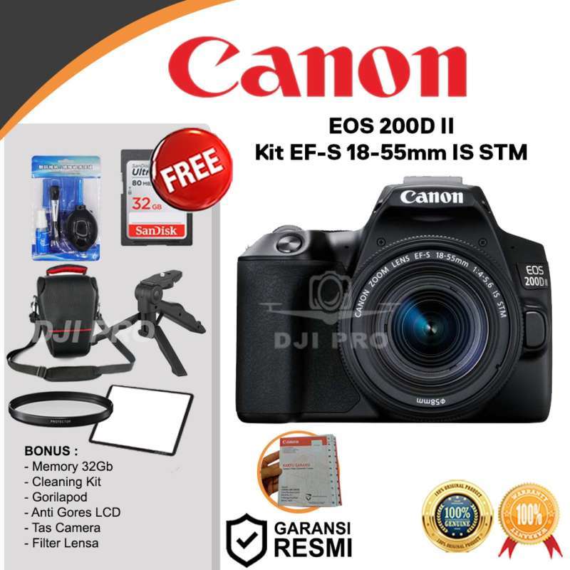 Jual Canon EOS 200D II Kit EF-S 18-55mm IS STM - Garansi Resmi 32gb acc ...