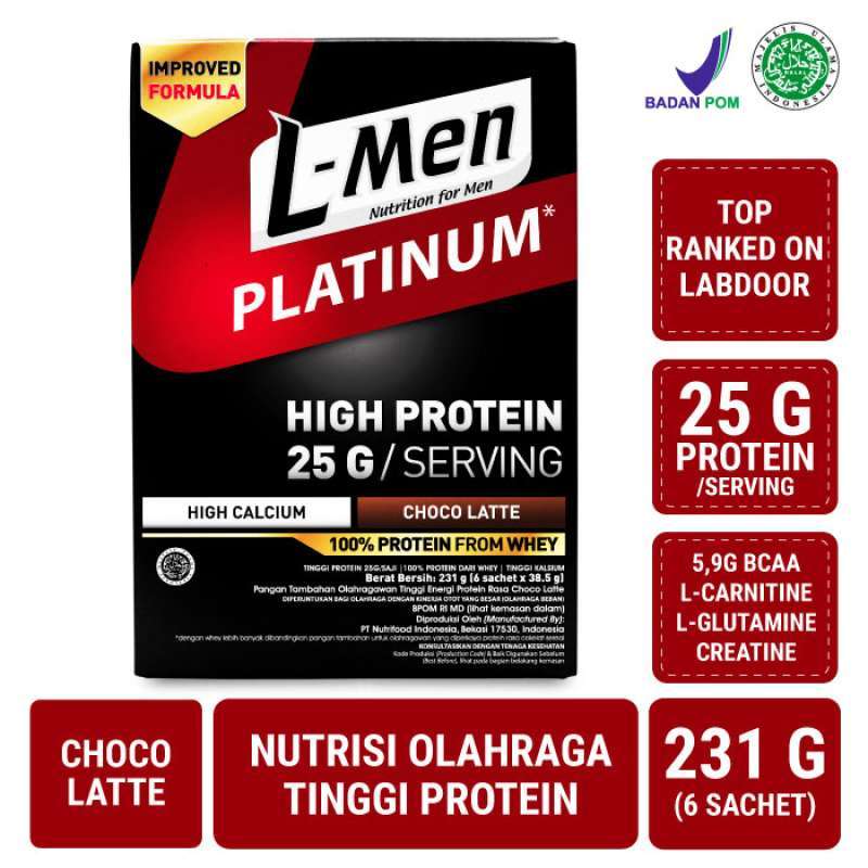 Promo L-Men Platinum Choco Latte Box - 6 sachet (25g protein / serving ...