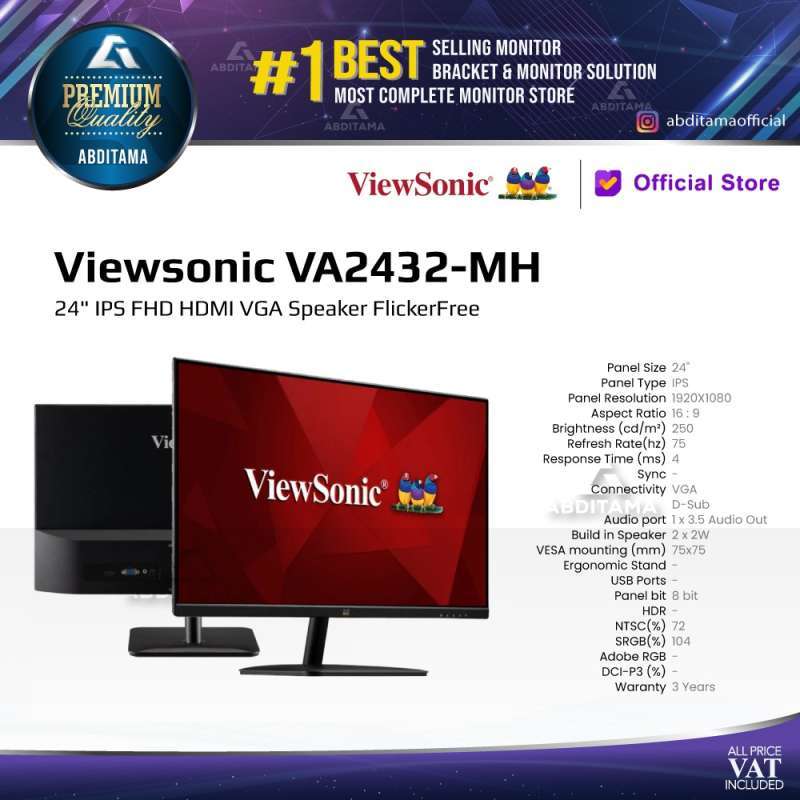 Jual Monitor LED Viewsonic VA2432-MH 24 IPS FHD HDMI VGA Speaker di ...